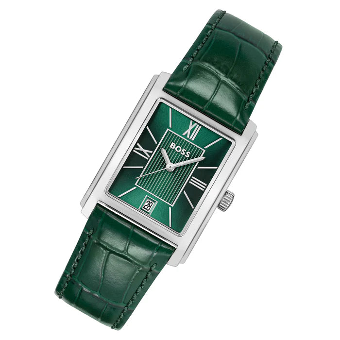 BOSS GREEN RECTANGULAR GENTS LEATHER WATCH – Adams Jewellers