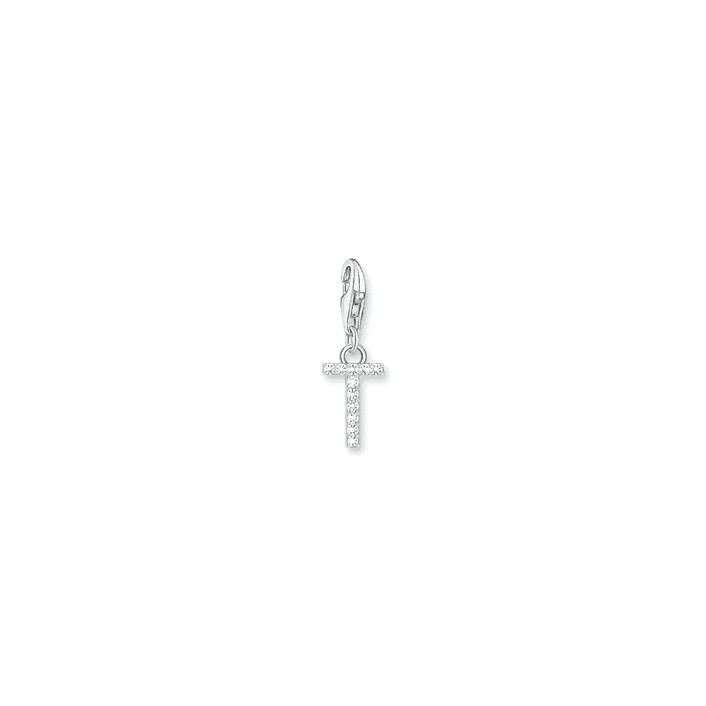 Charm pendant letter T with white stones silver – Adams Jewellers