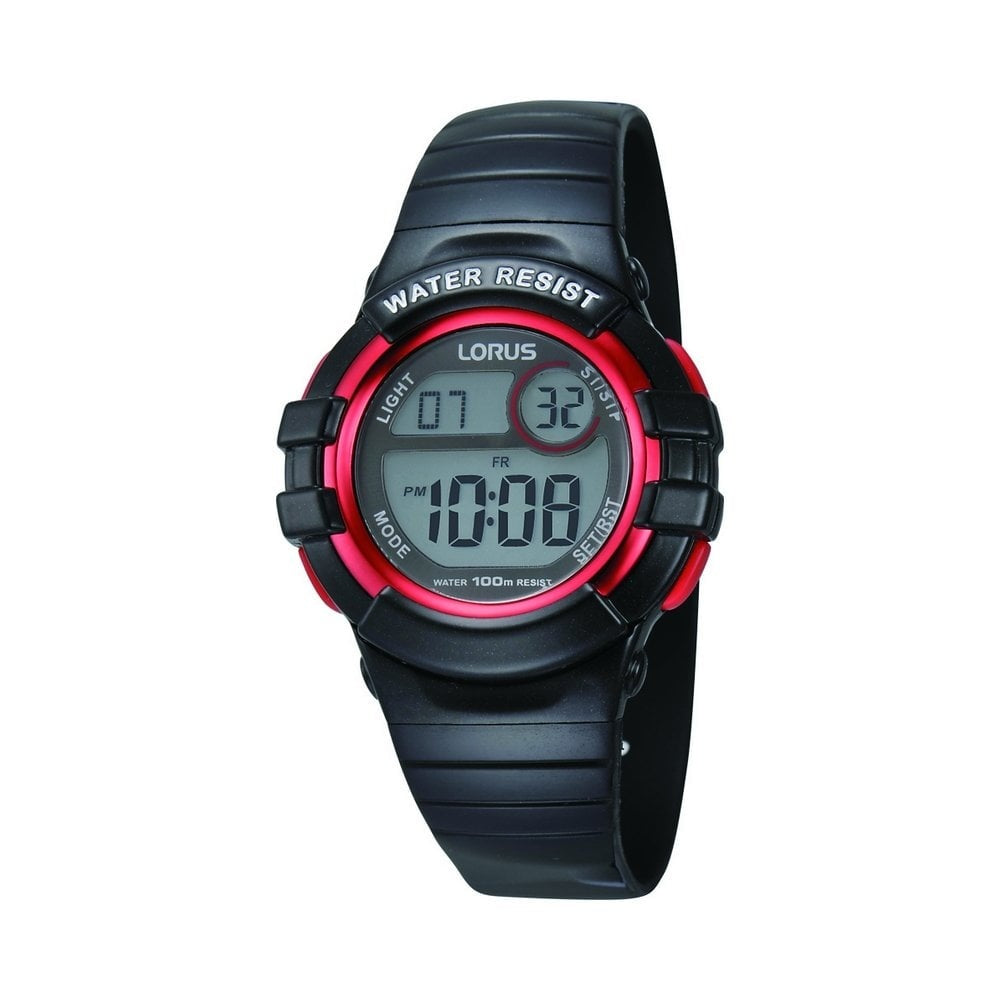 lorus boys black and red digital watch