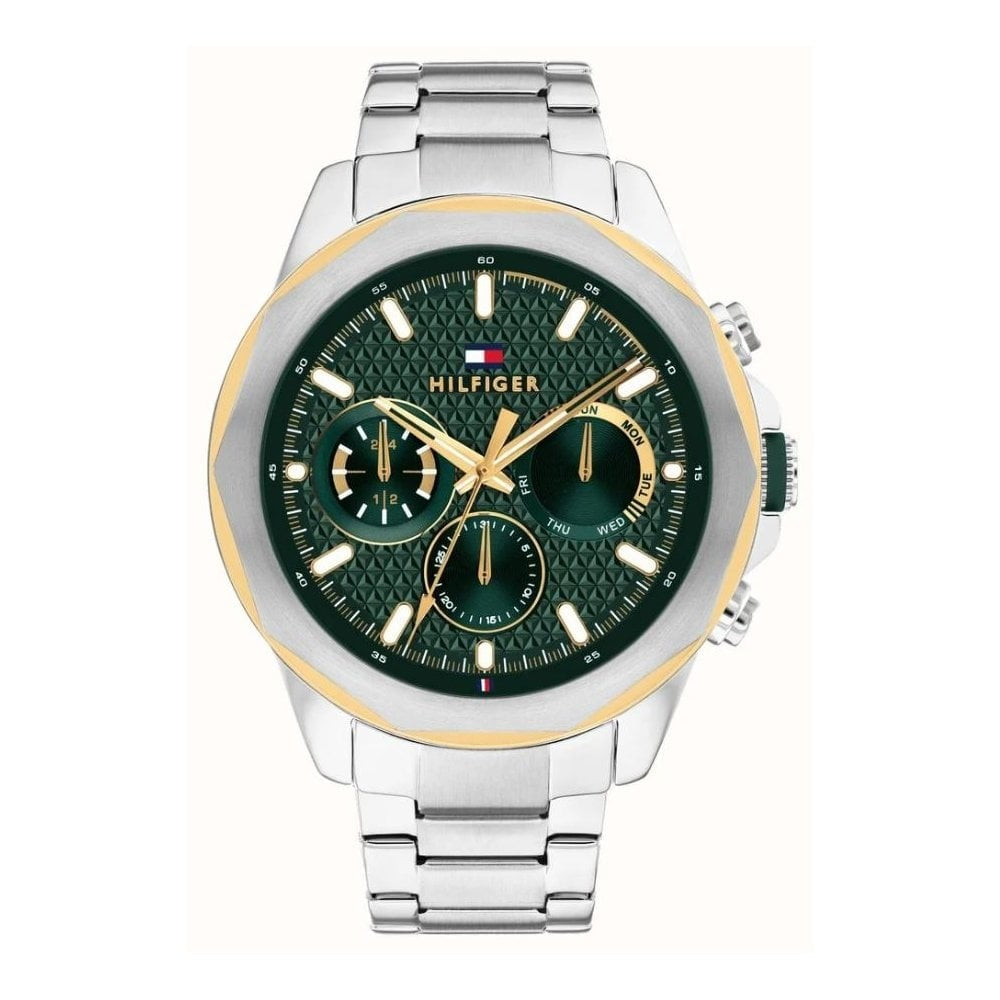 Tommy Hilfiger Lars , Two-Toned Multifunction Green Dial Gents Stainle ...